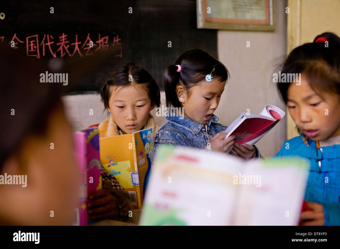 School library with children reading. The village school in Qiau Gia ...