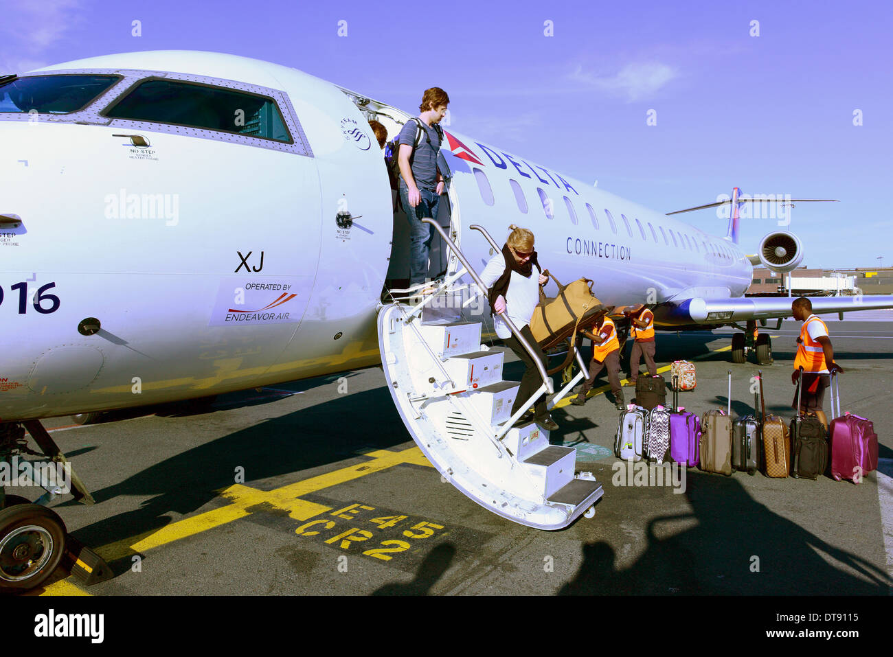 Small jet disembark passengers stairway jfk airport new york Stock ...