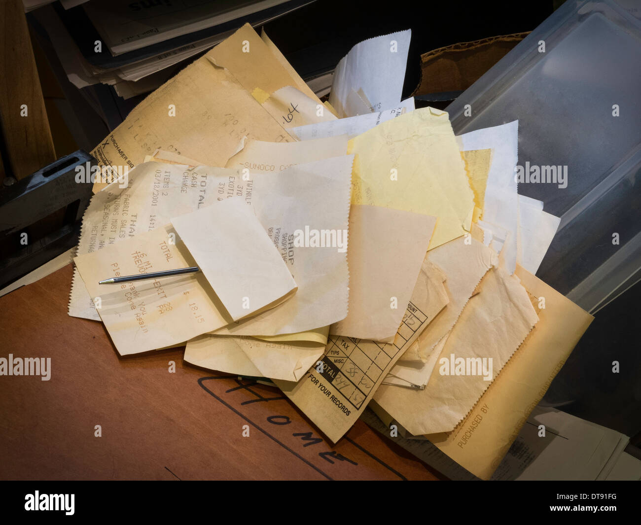 Heaping Stack of Yellowing Old Receipts, USA Stock Photo - Alamy