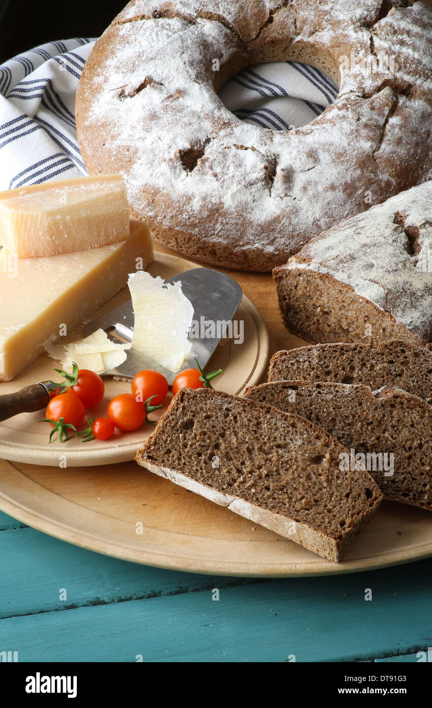 Traditional country style wheat rye wholemeal bread with parmesan ...