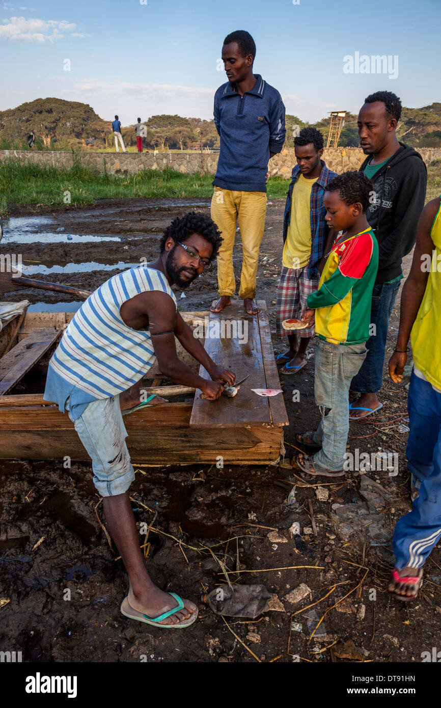A Fisherman Gutting Fish, The Fish Market, Lake Hawassa, Hawassa ...
