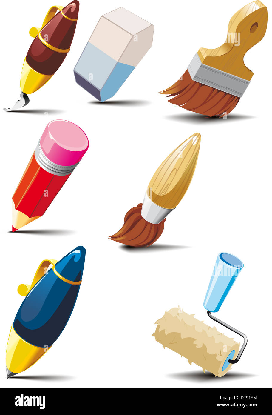 Big set of stationery for writing, drawing and painting Stock Photo - Alamy