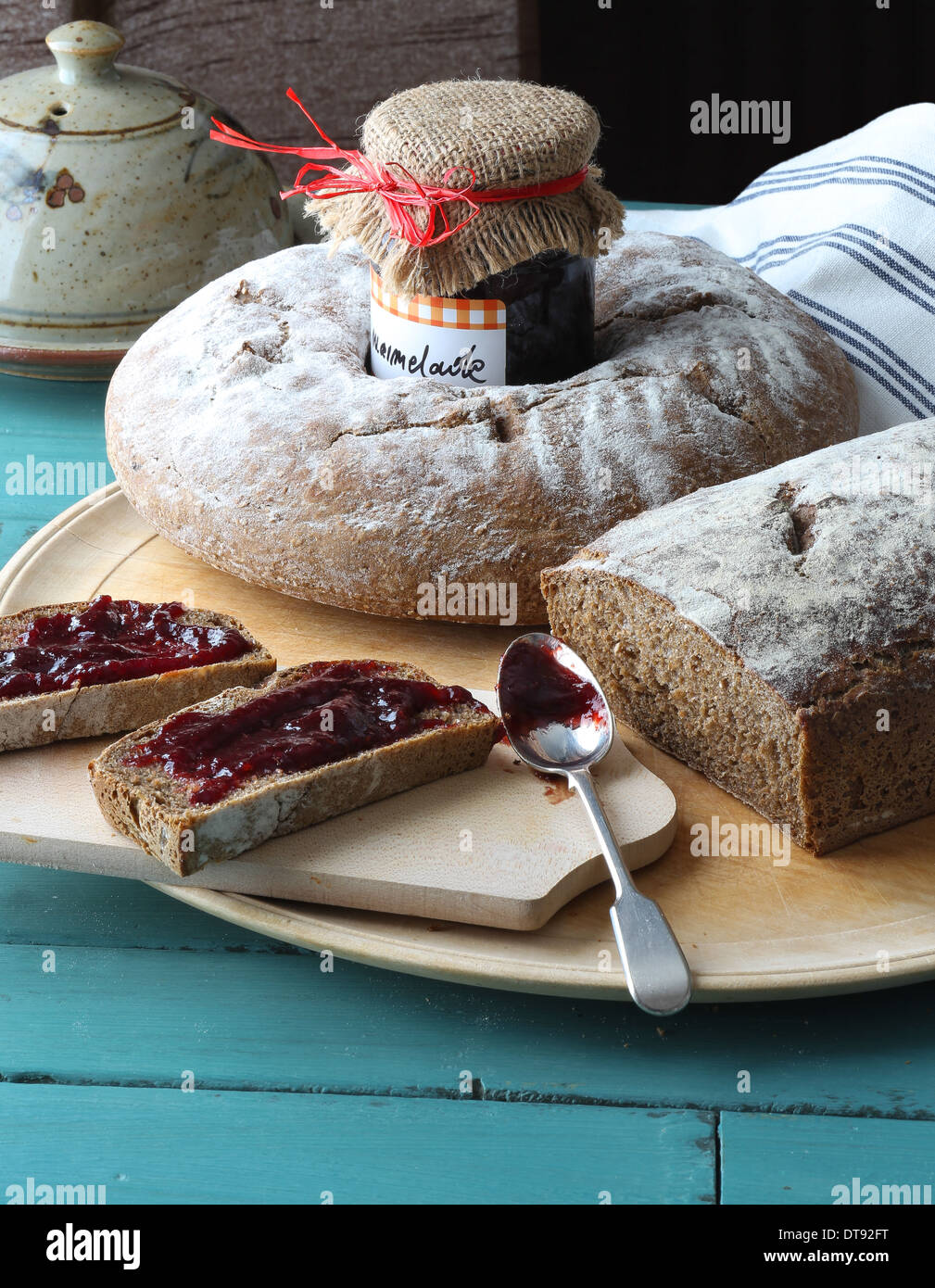 Traditional country style wheat rye wholemeal bread with mixed berries ...