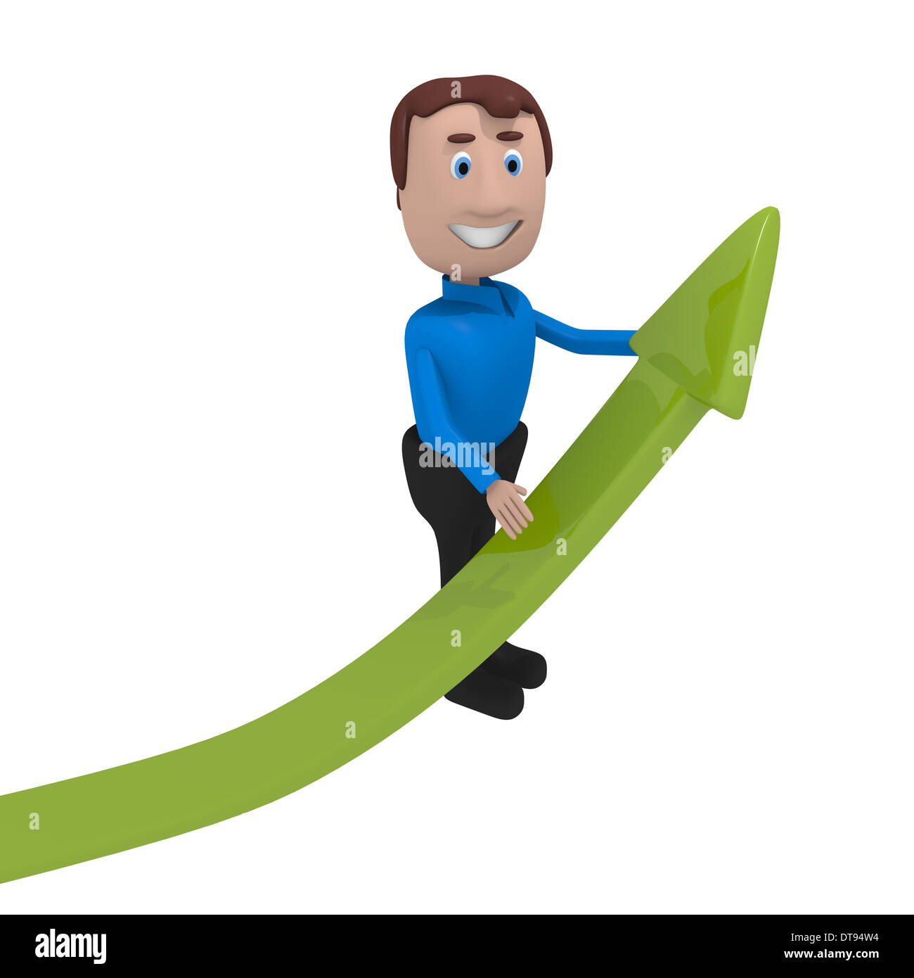 Cheerful business man with a green upswing arrow, 3d office concept ...