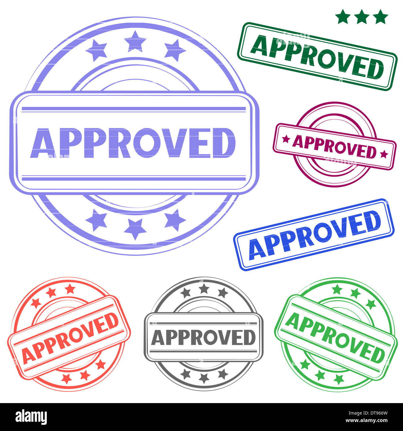 The different approved colored stamp isolated on white background Stock ...