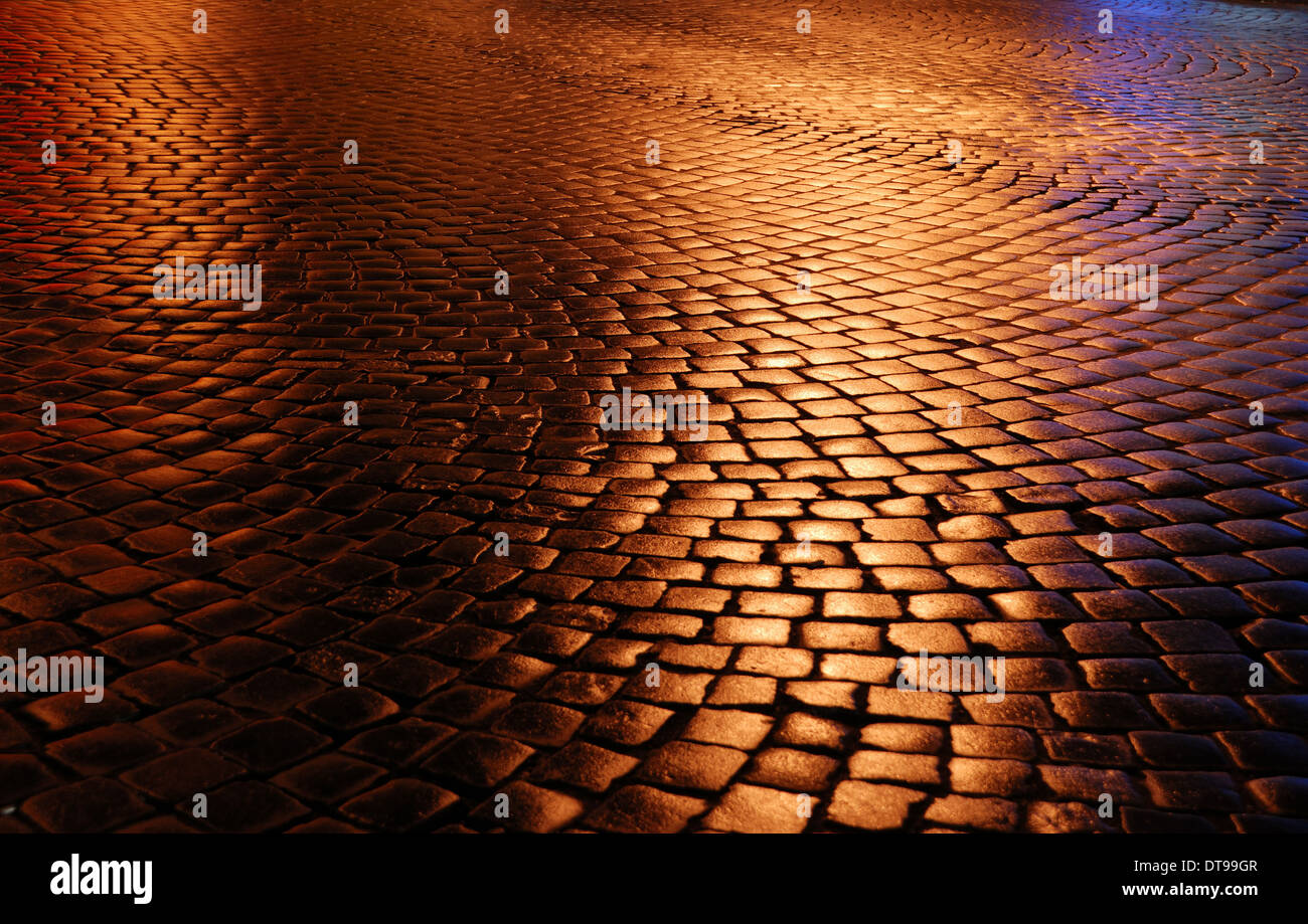 Block pavement in the night city Stock Photo - Alamy