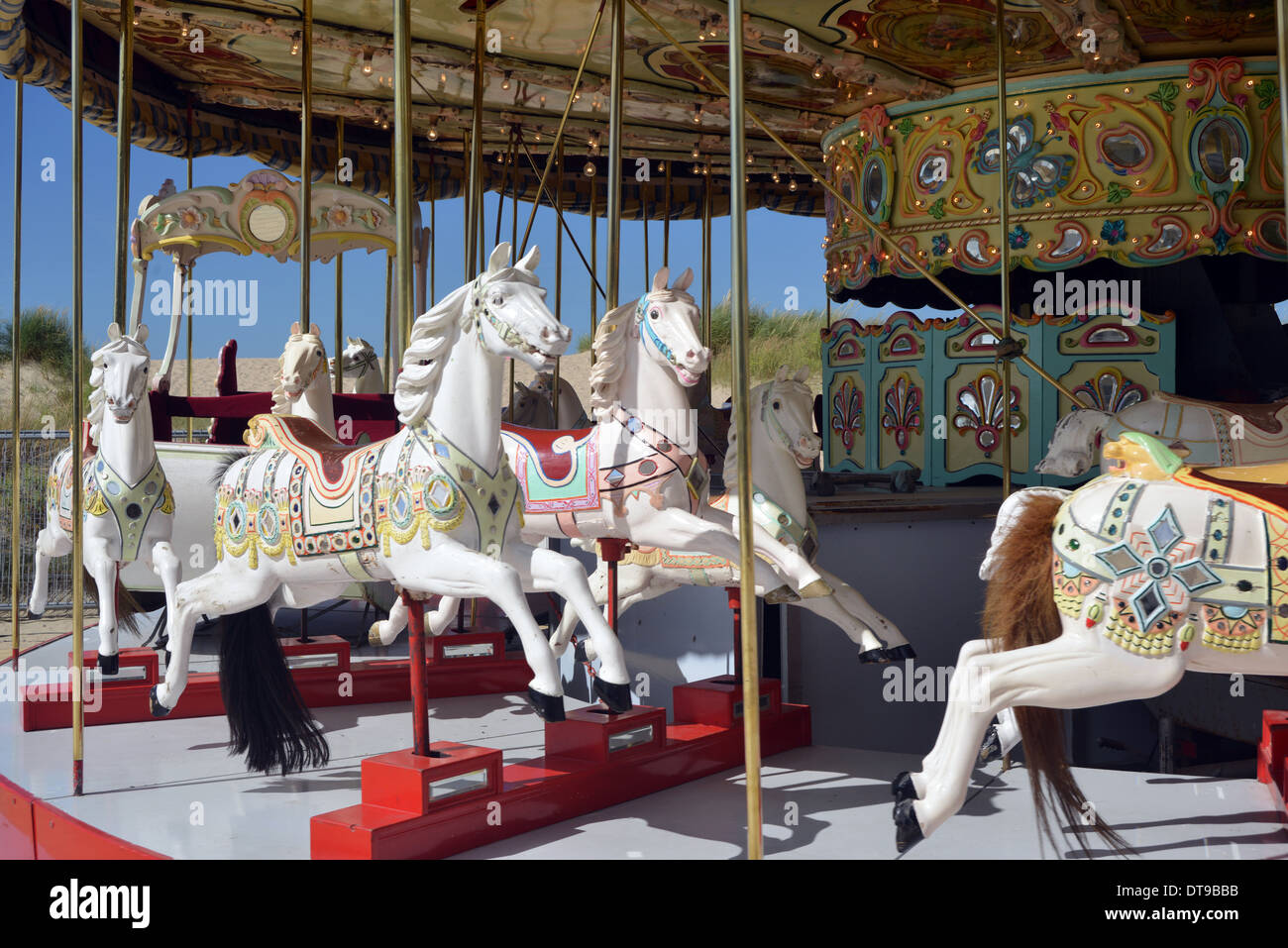 Vintage carousel on the Belgian coast Stock Photo - Alamy