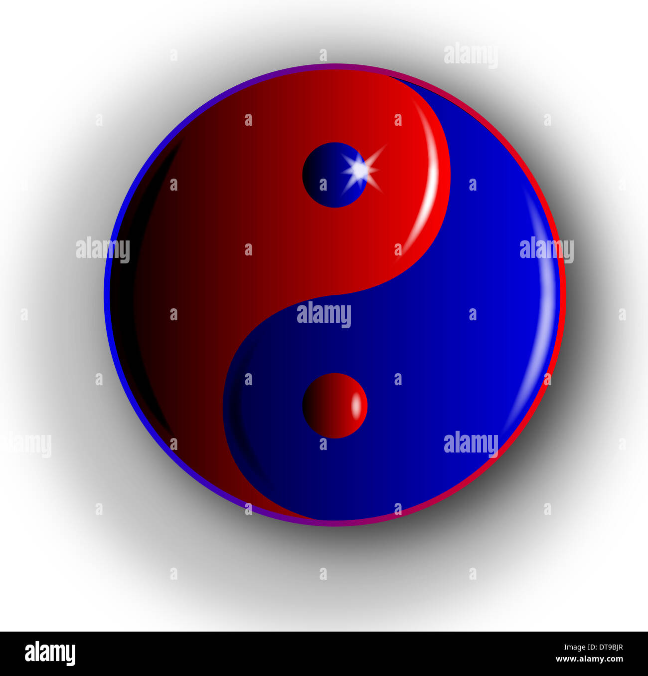 Yin and Yang in red and blue with shadow and light reflections Stock ...
