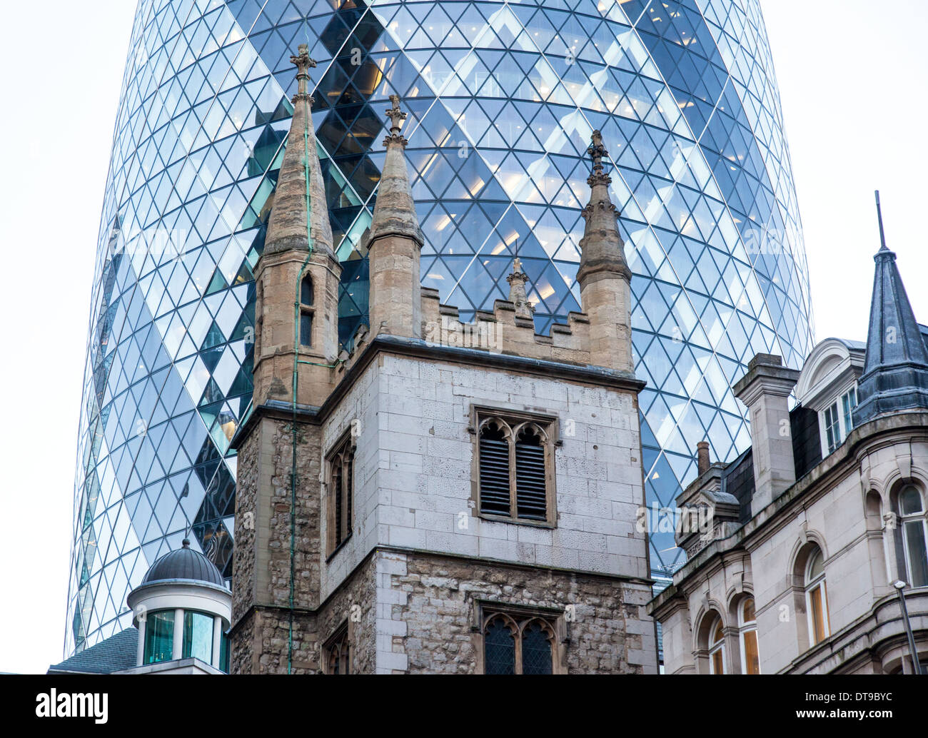 St.Andrew Undershaft Church and The Gherkin London UK Stock Photo - Alamy
