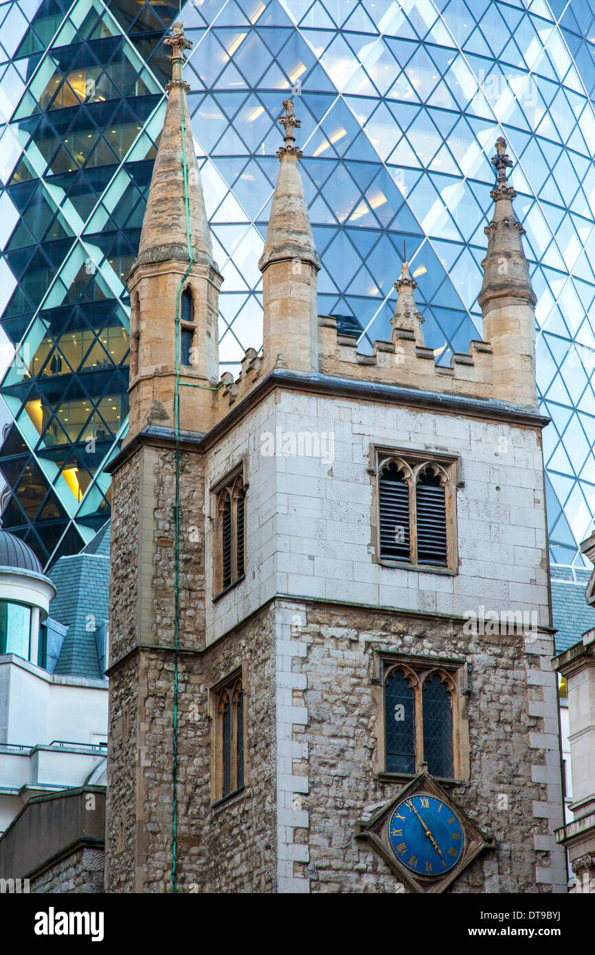 St.Andrew Undershaft Church and The Gherkin London UK Stock Photo - Alamy