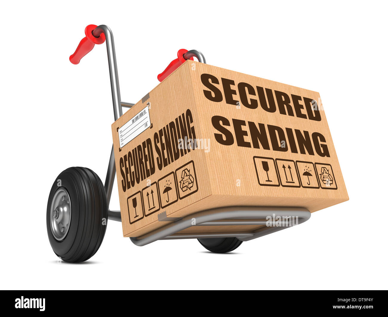 Secured Sending - Cardboard Box on Hand Truck Stock Photo - Alamy