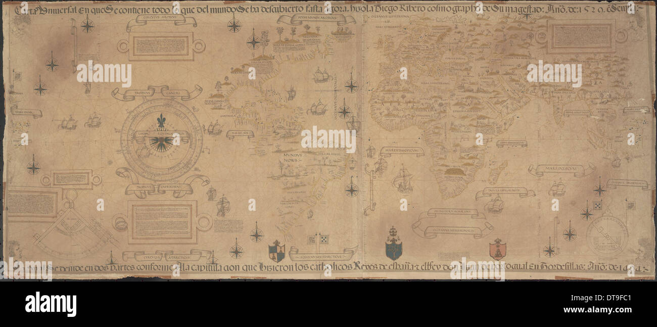 World Map (Propoganda), 1529. Artist: Ribeiro, Diogo (?-1533 Stock ...
