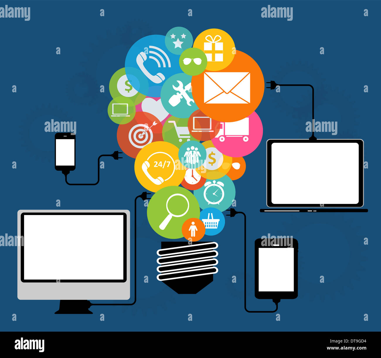 Cloud Computing Concept on Different Electronic Devices. Vector ...