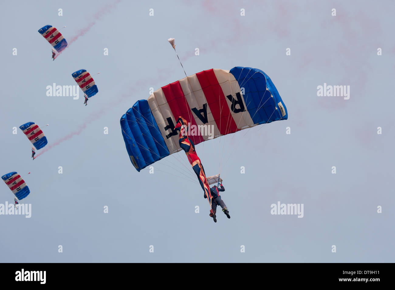 RAF Display Parachute team descending at Bristol International Balloon ...