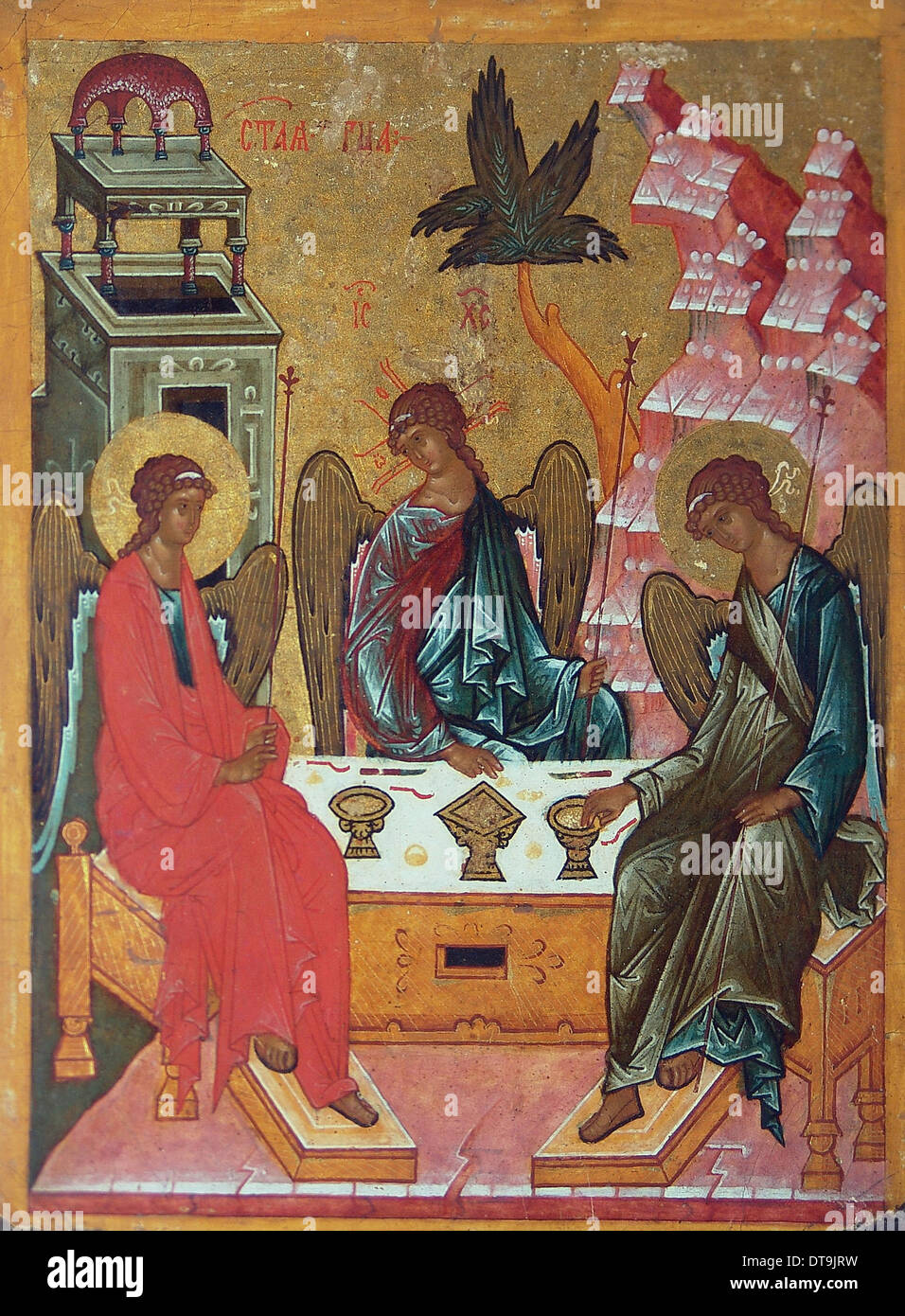 The Holy Trinity, 15th century. Artist: Russian icon Stock Photo - Alamy