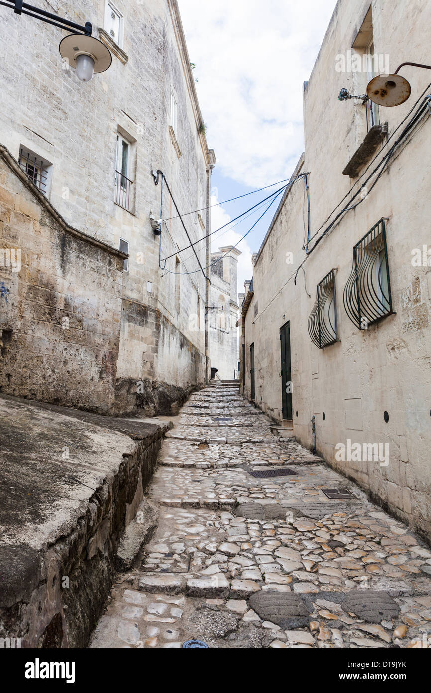 Typical cobbled steps in a side street alleyway in the ancient town of ...