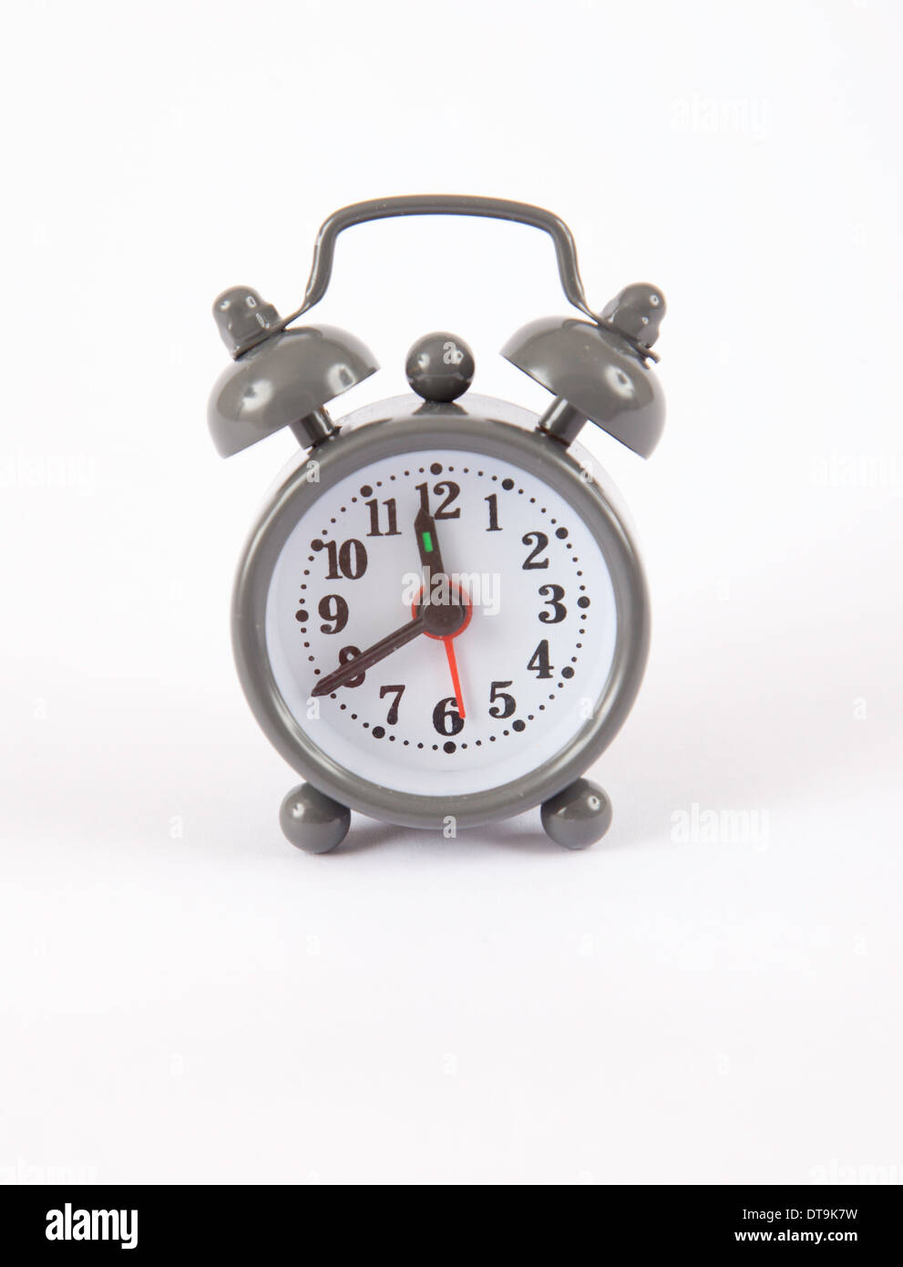 Small Grey Alarm Clock on White Background Stock Photo - Alamy