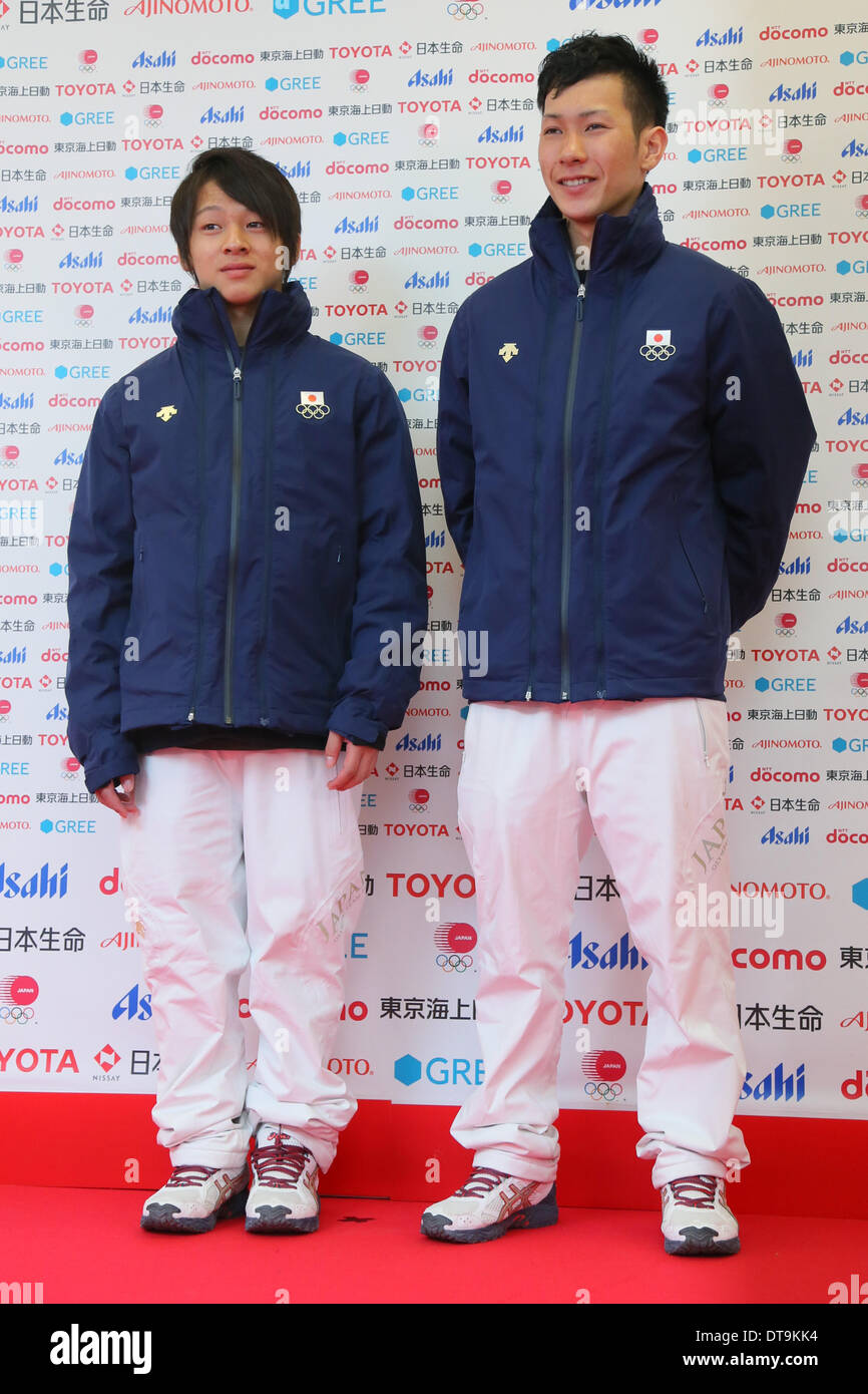Sochi, Russia. 12th Feb, 2014. (L to R) Ayumu Hirano, Taku Hiraoka (JPN) Snowboarding : Japanese ...