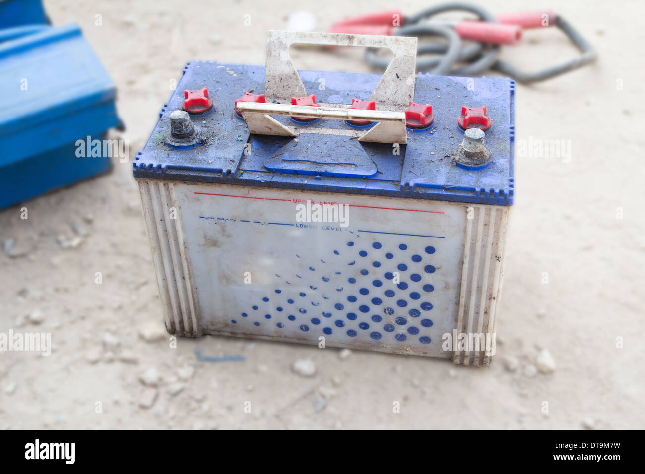 Mucky Dirty Car Battery on nature background Stock Photo - Alamy