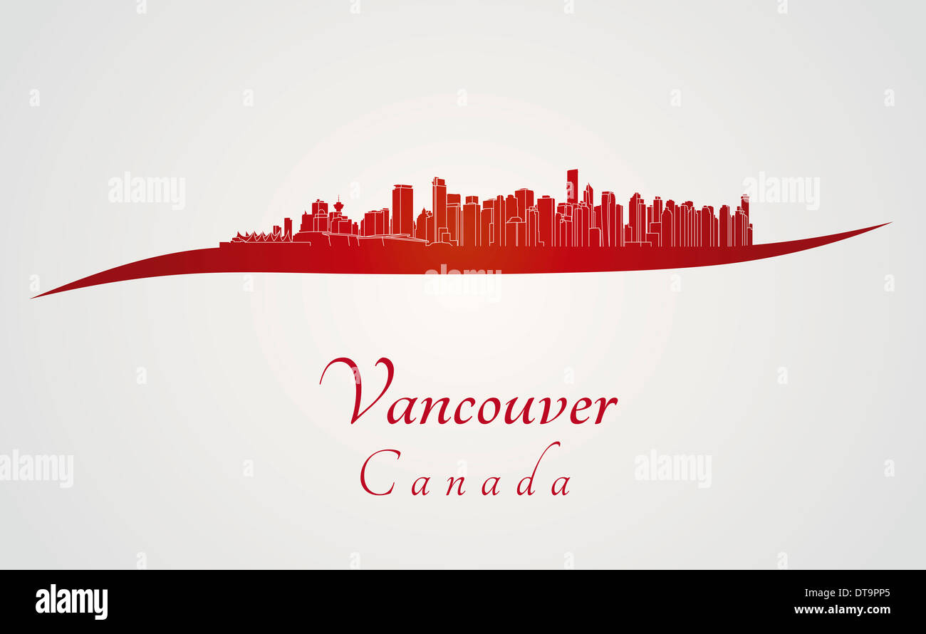 Vancouver skyline in red and gray background Stock Photo - Alamy