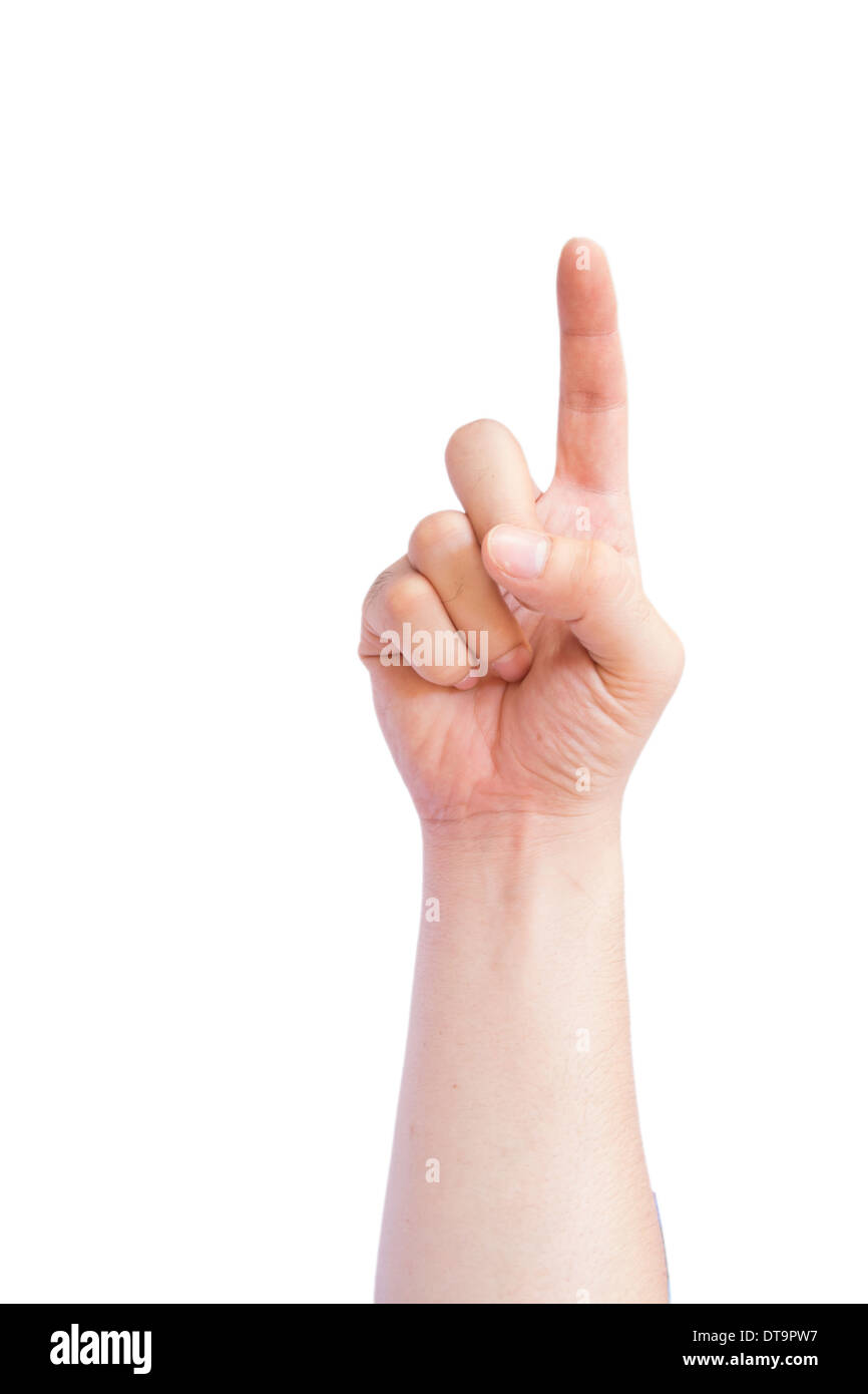 male hand pointing at something or pressing a button Stock Photo - Alamy
