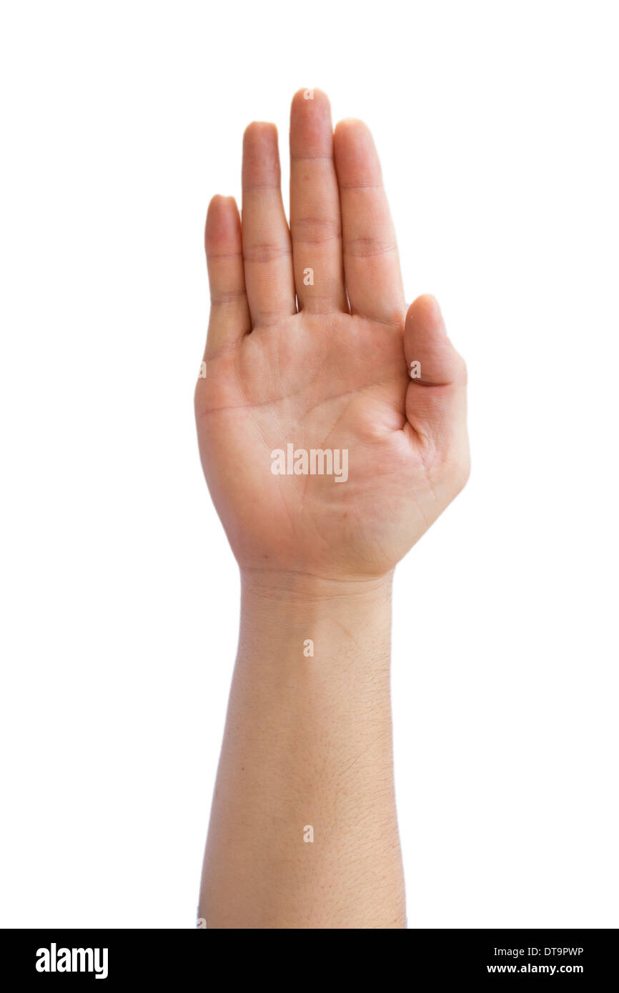 B in hand sign language. white background Stock Photo - Alamy