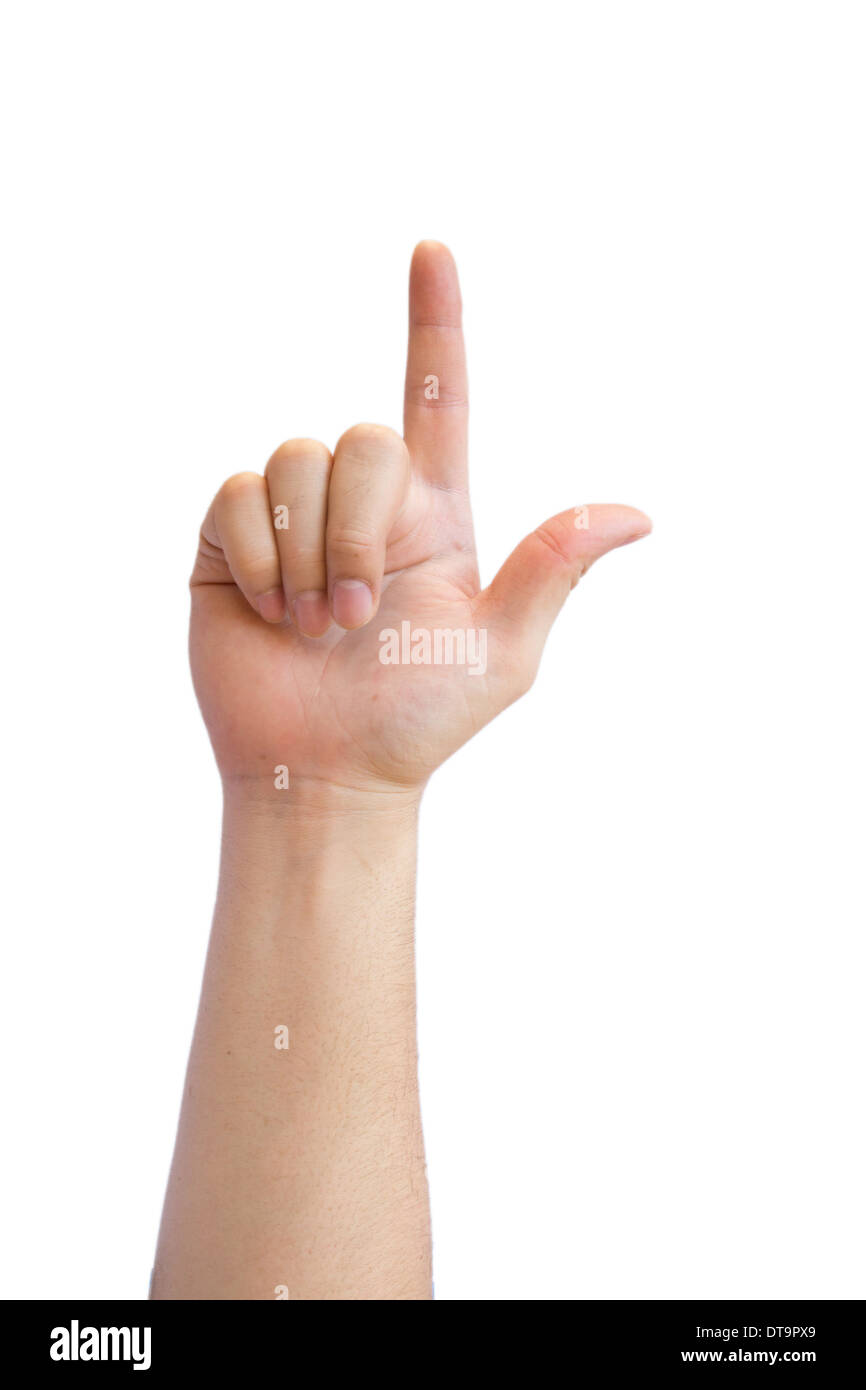 L in hand sign language. white background Stock Photo - Alamy