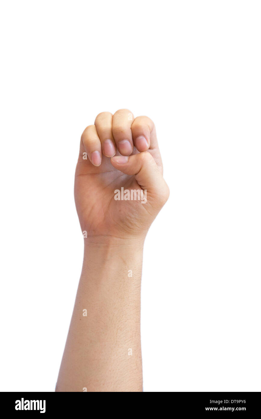 E in hand sign language. white background Stock Photo - Alamy