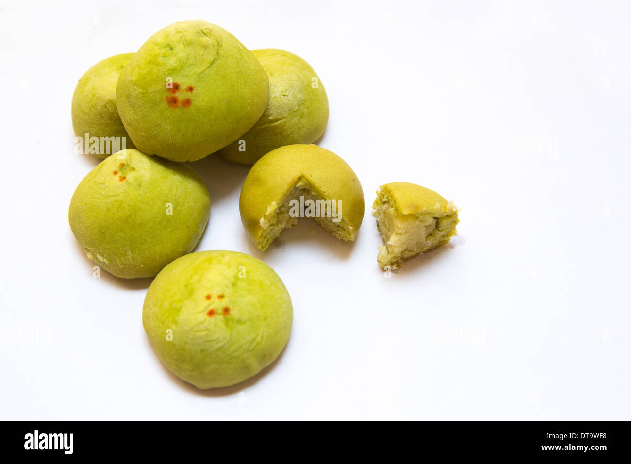 Mochi colorful japanese rice cakes stacked on white background ...