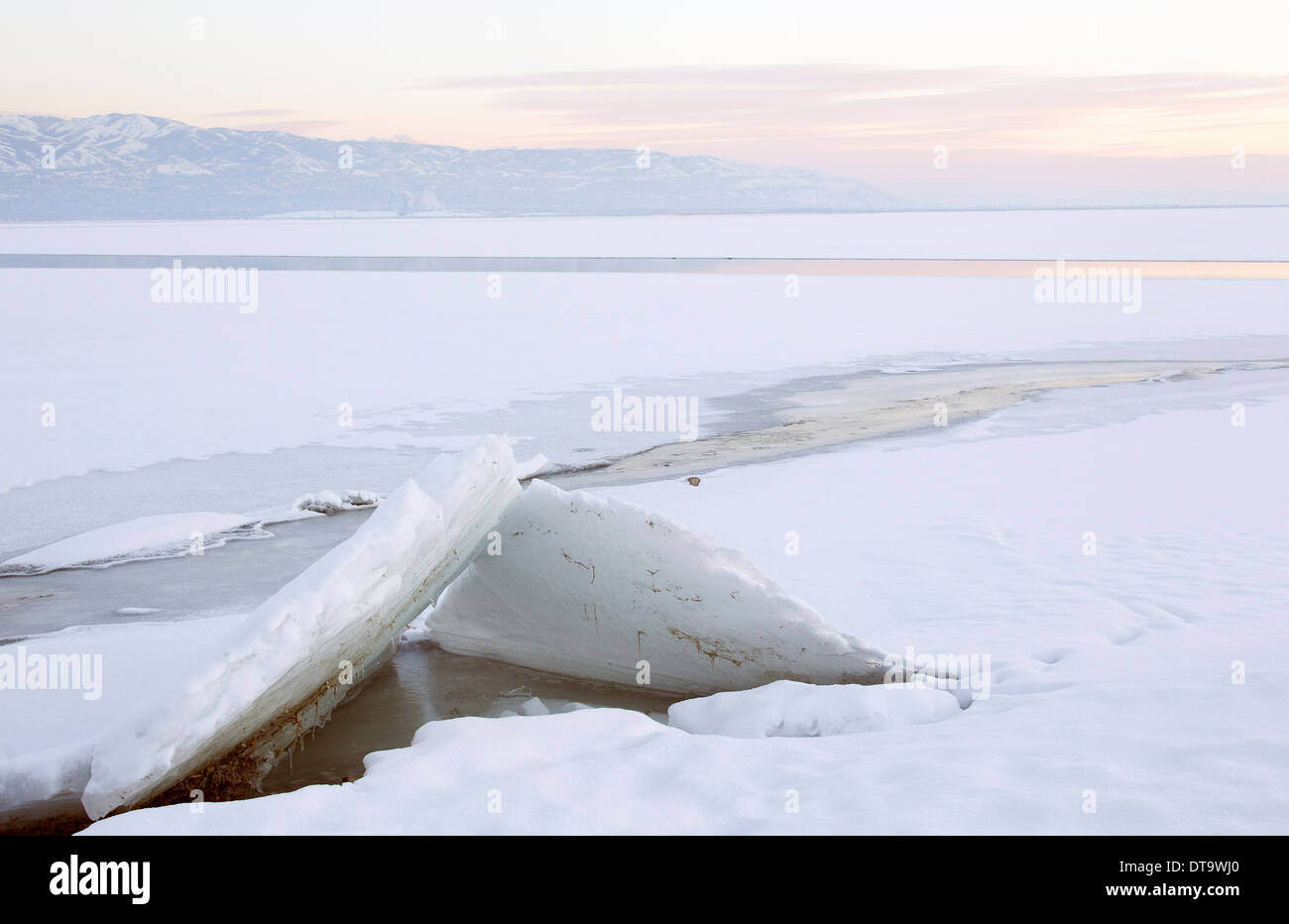 Frozen Lake with Ice Upheaval Stock Photo - Alamy