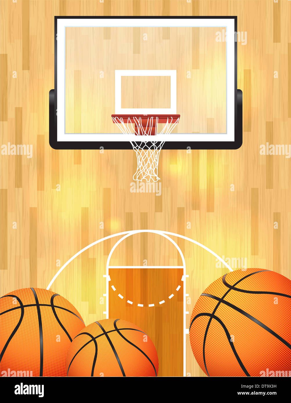 An illustration of a basketball court, balls, and hoop Stock Photo - Alamy