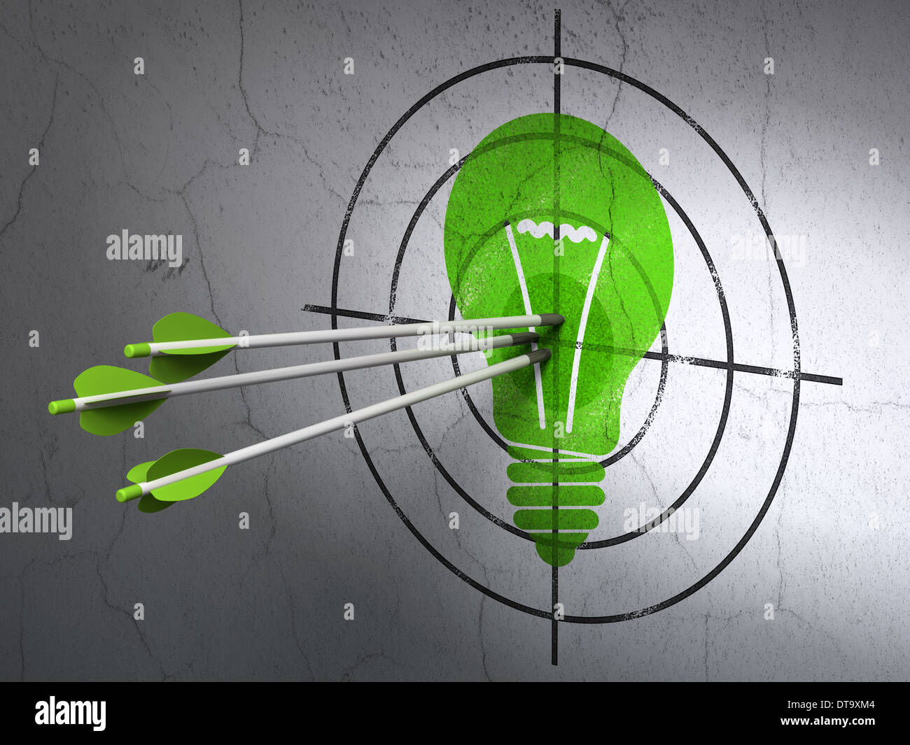 Finance concept: arrows in Light Bulb target on wall background Stock ...