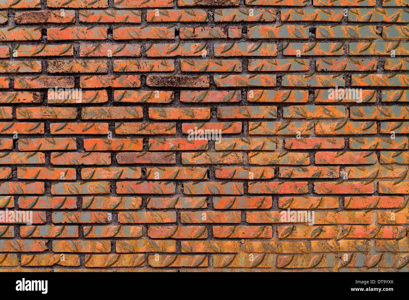 red brick wall mix with old checker plate Stock Photo - Alamy