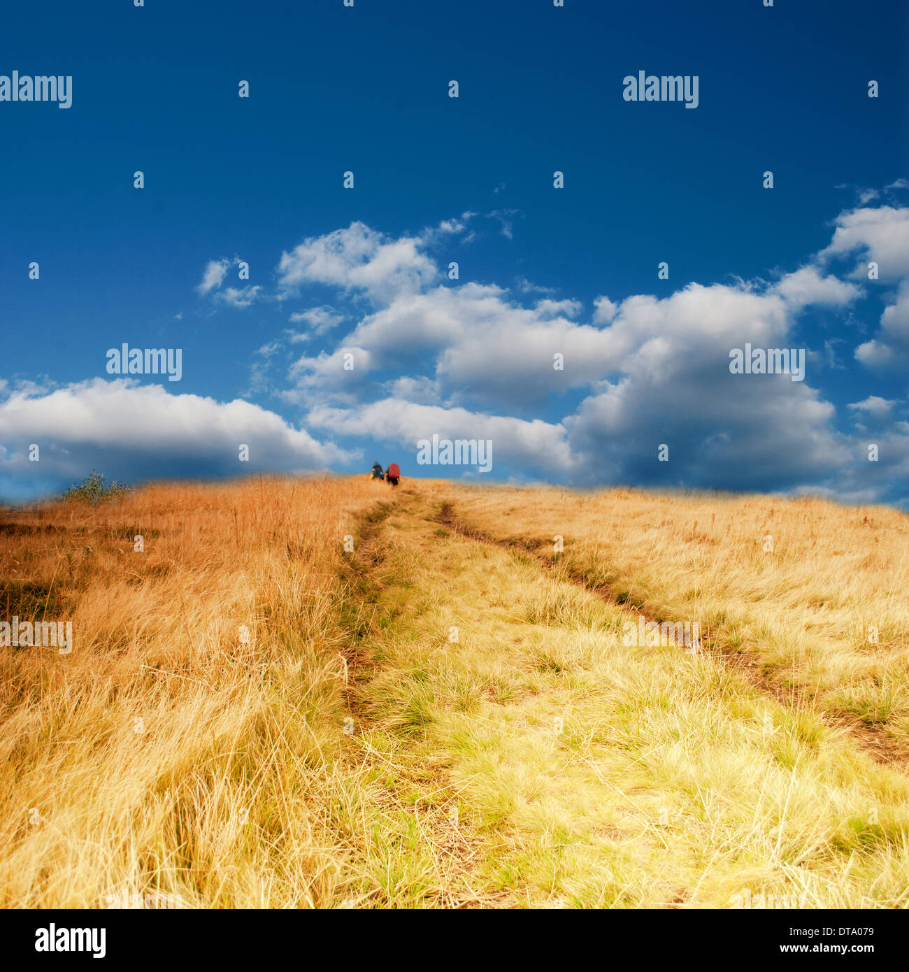 Road to heaven, panorama from mountain path and blue sky Stock Photo ...