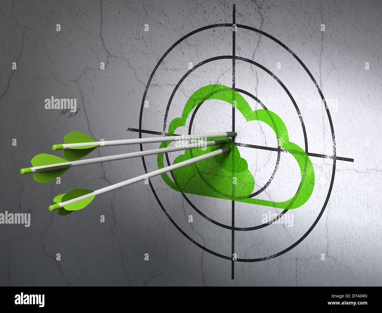 Computing concept: arrows in Cloud target on wall background Stock ...