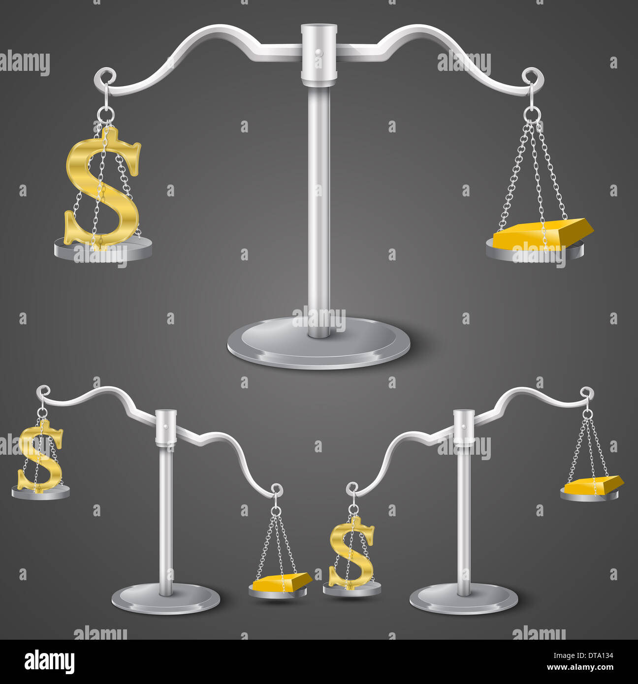 Balance between dollar and gold Stock Photo - Alamy