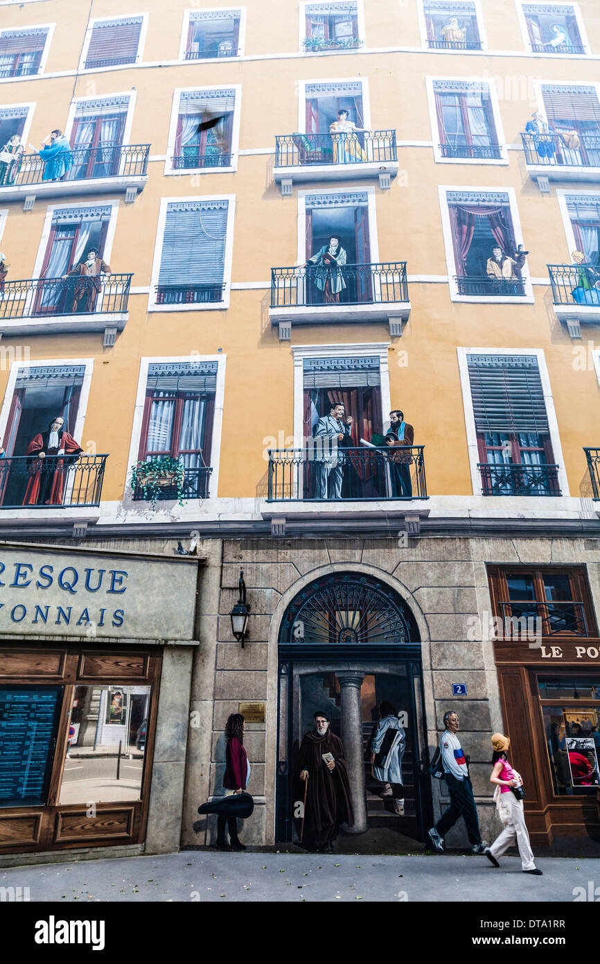 Mural, Fresque des Lyonnais, Fresco of the People of Lyon, by artist ...
