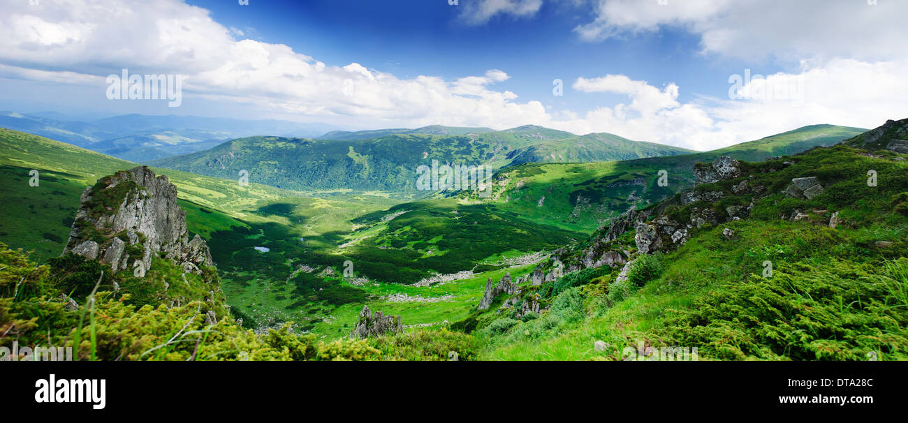 Beautiful blue sky and rock high up in Carpathian mountains Stock Photo ...