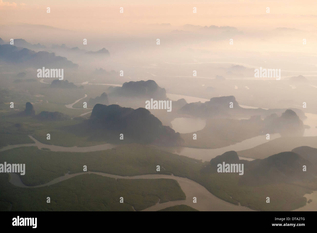Aerial view of Malacca Bay between the island of Phuket and the ...