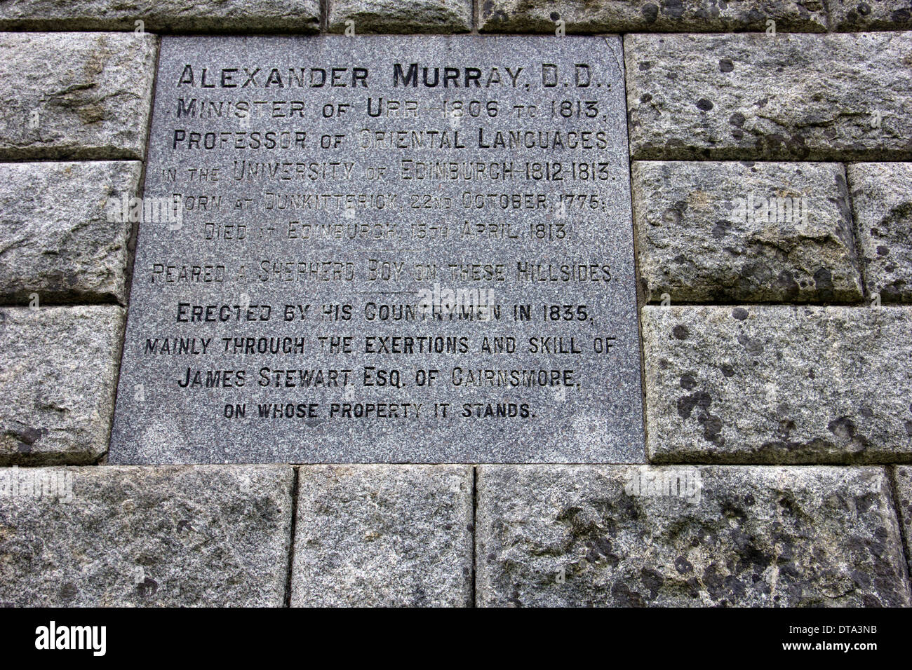 Alexander Murray Monument Plaque in Cairnsmore - Scotland Stock Photo ...