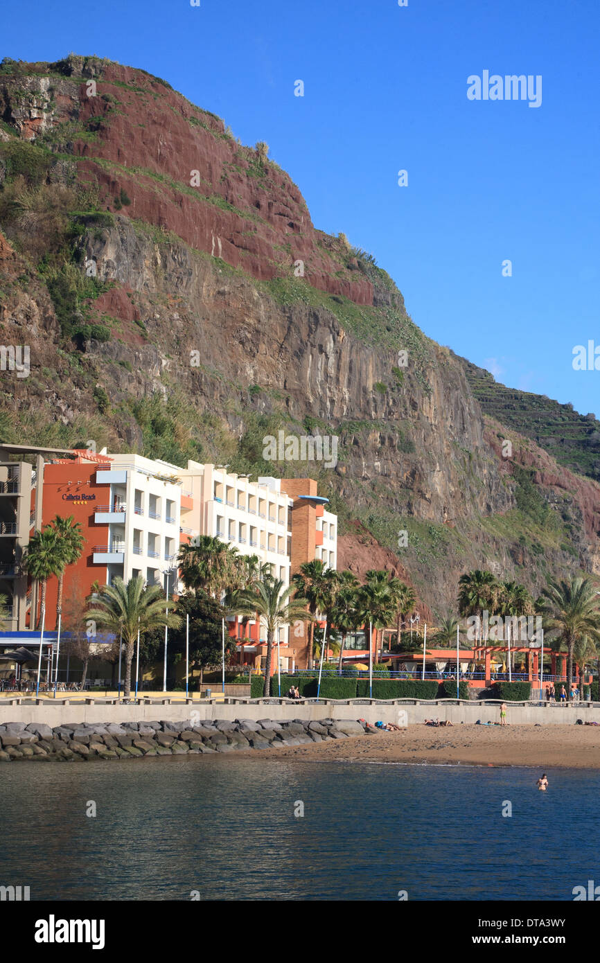Calheta Beach and Hotel, Madeira Stock Photo - Alamy