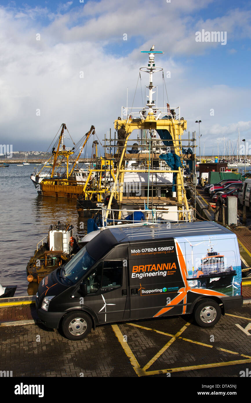 Brixham fishing fleet,Brixham,Torbay, Britannia Engineering,old, deck ...