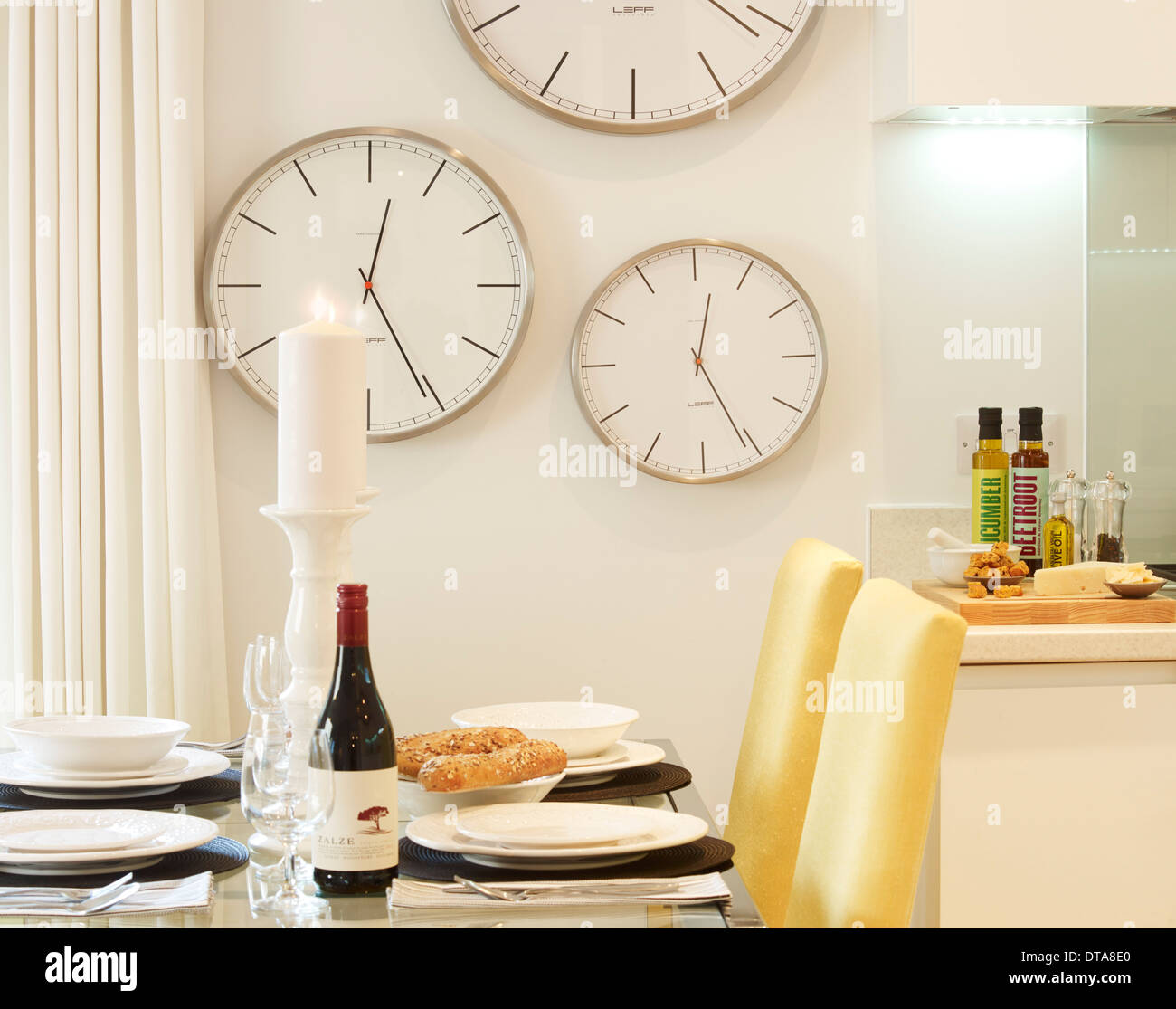 Dining table with candle Stock Photo - Alamy