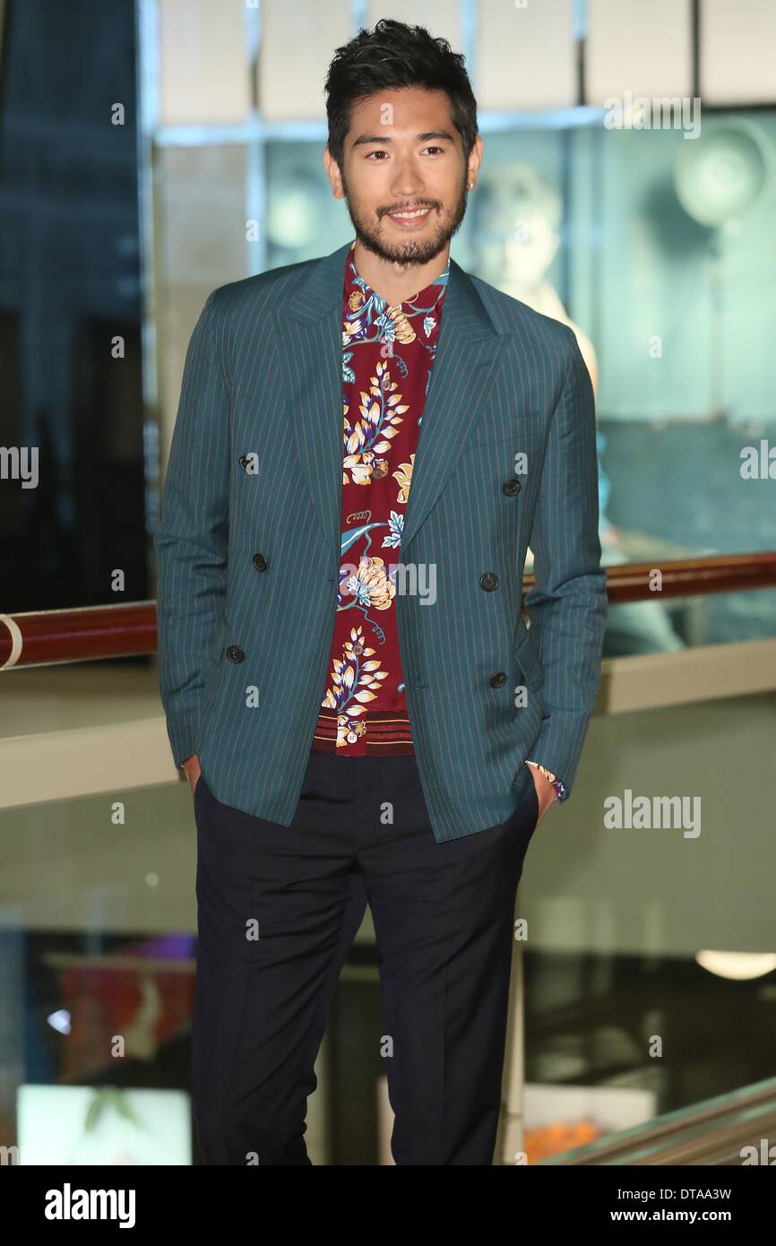 Taipei, China. 12th Feb, 2014. Actor Godfrey Gao promotes brand bags in ...