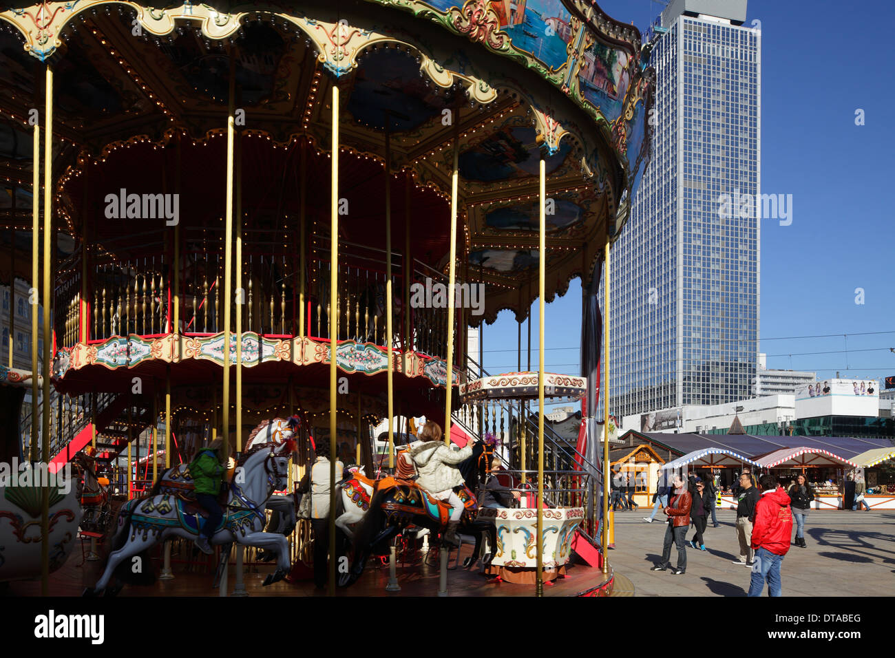 Berlin, Germany, children's carousel on the Alexanderplatz Stock Photo ...
