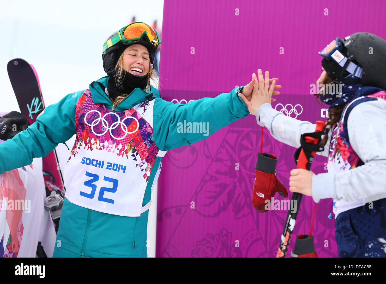 Sochi, Russia. 12th Feb, 2014. Anna Segal (AUS) fist-pumps another ...