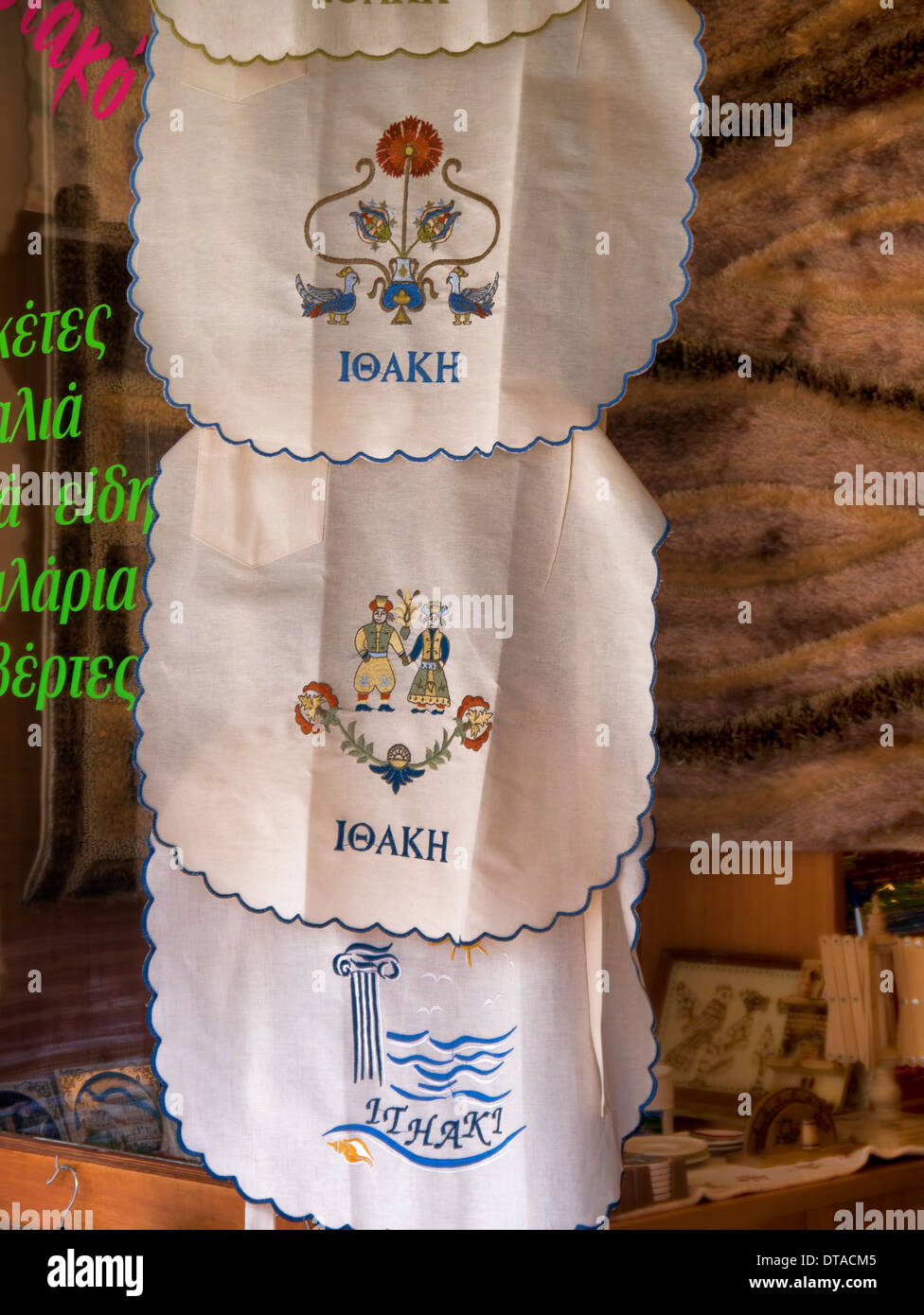 Authentic Greek shop selling embroidered souvenirs on the Island of ...