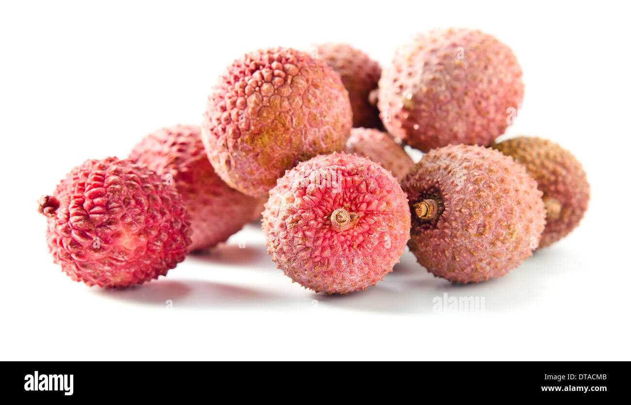 fresh lychees on a white background Stock Photo - Alamy