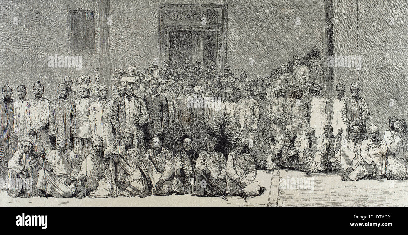 Henry Morton Stanley (1841-1904), British explorer, and his companions ...