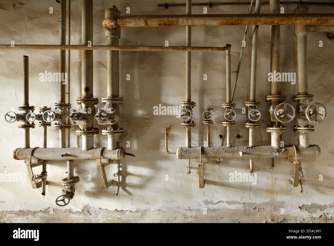 Berlin, Germany, valves and pipes in the ruins of a boiler house Stock ...
